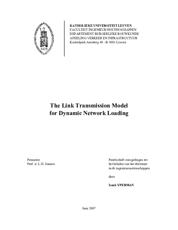(PDF) The Link Transmission Model for dynamic network loading