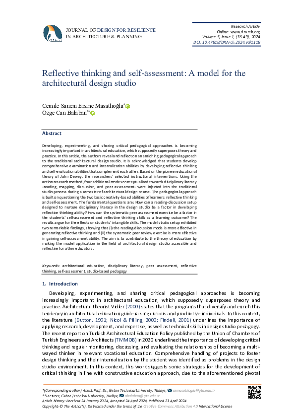 (PDF) Reflective thinking and self-assessment: A model for the ...