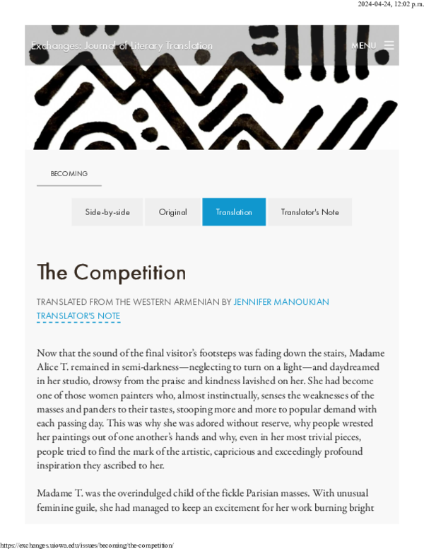 (PDF) "The Competition" by Zabel Yessayan