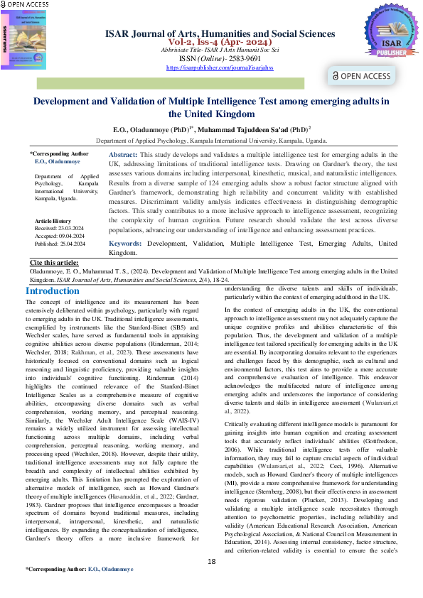 (PDF) Development and Validation of Multiple Intelligence Test among ...