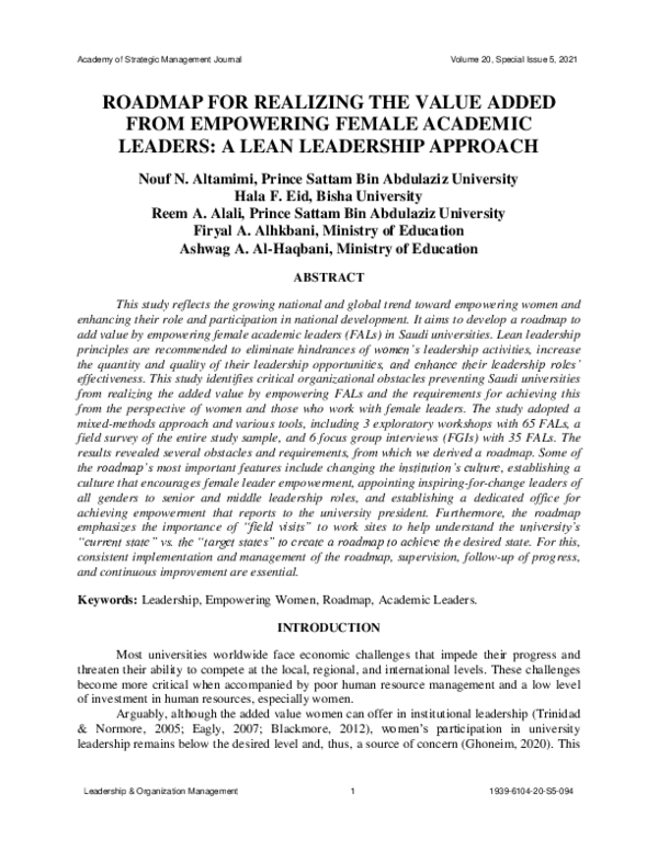 (PDF) Roadmap for Realizing the Value Added from Empowering Female ...