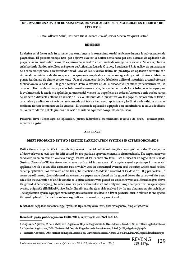 (PDF) Deriva Originada por Dos Sistemas de Aplicación de Plaguicidas en Huertos de Cítricos