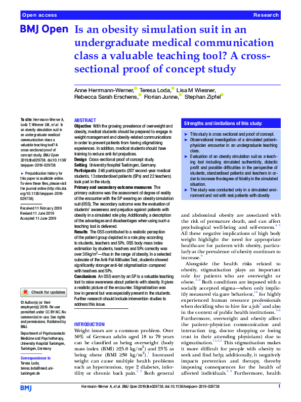 (PDF) Is an obesity simulation suit in an undergraduate medical ...