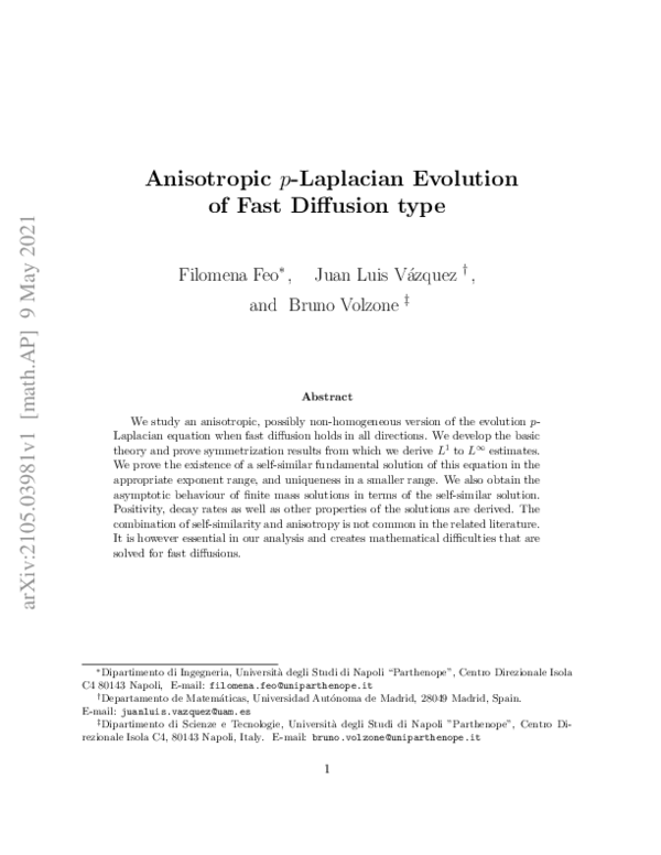 (PDF) Anisotropic p-Laplacian Evolution of Fast Diffusion type