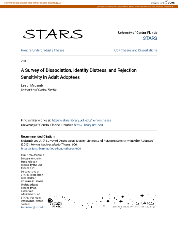 (PDF) A Survey of Dissociation, Identity Distress, and Rejection ...