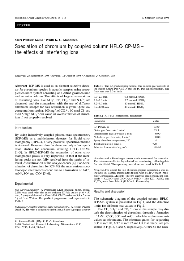 (PDF) Speciation of chromium by coupled column HPLC-ICP-MS ? the effects of interfering ions