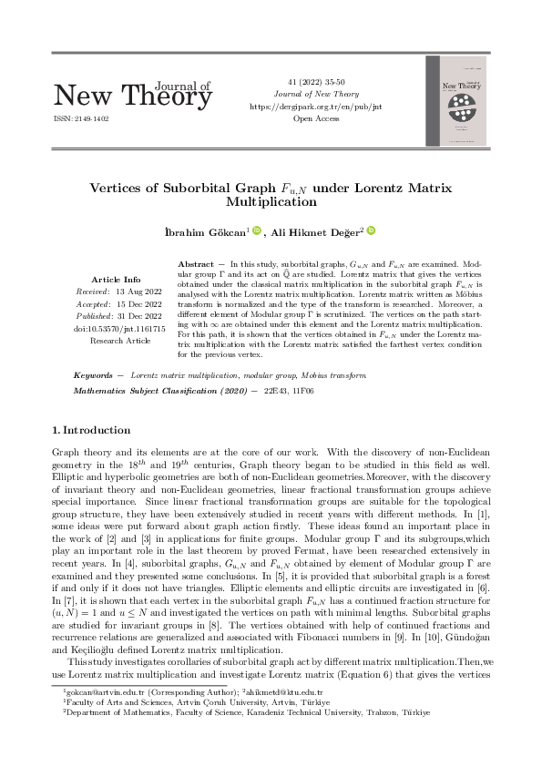 (PDF) Vertices of Suborbital Graph $F_{u,N}$ under Lorentz Matrix ...