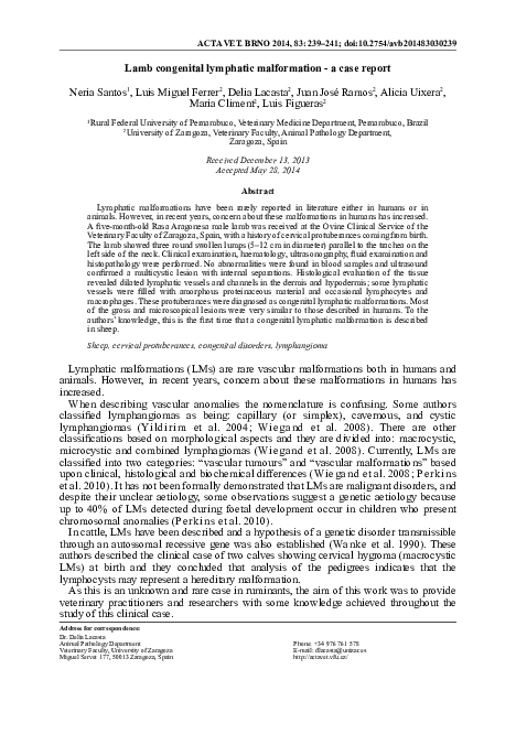 (PDF) Lamb congenital lymphatic malformation - a case report