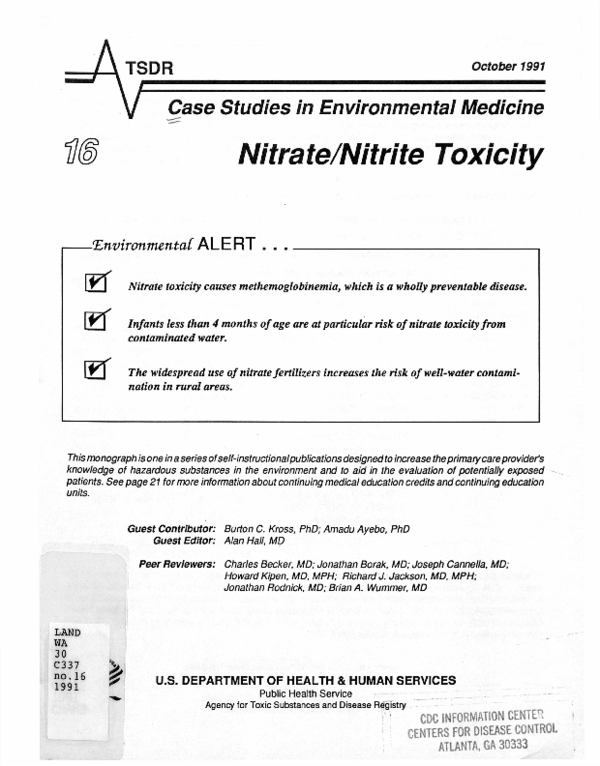 (PDF) Nitrate/nitrite toxicity