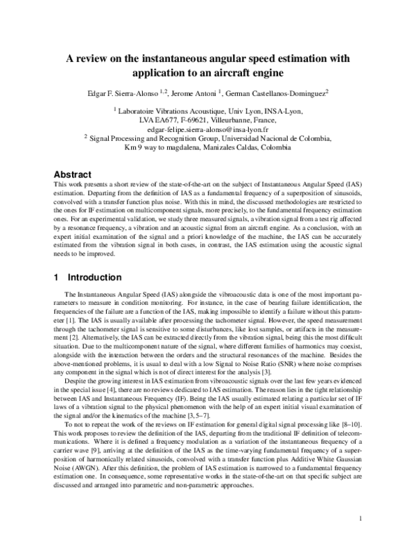 (PDF) A review on the instantaneous angular speed estimation with application to an aircraft engine