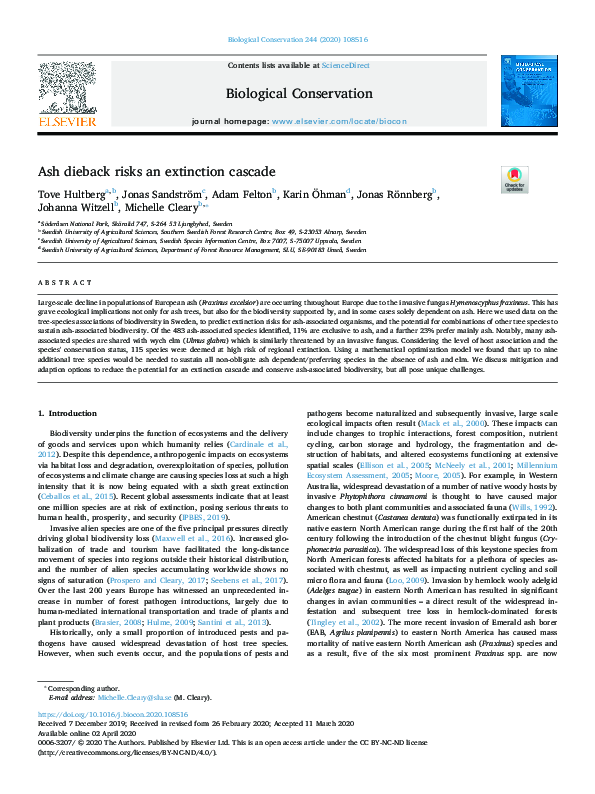 (PDF) Ash dieback risks an extinction cascade