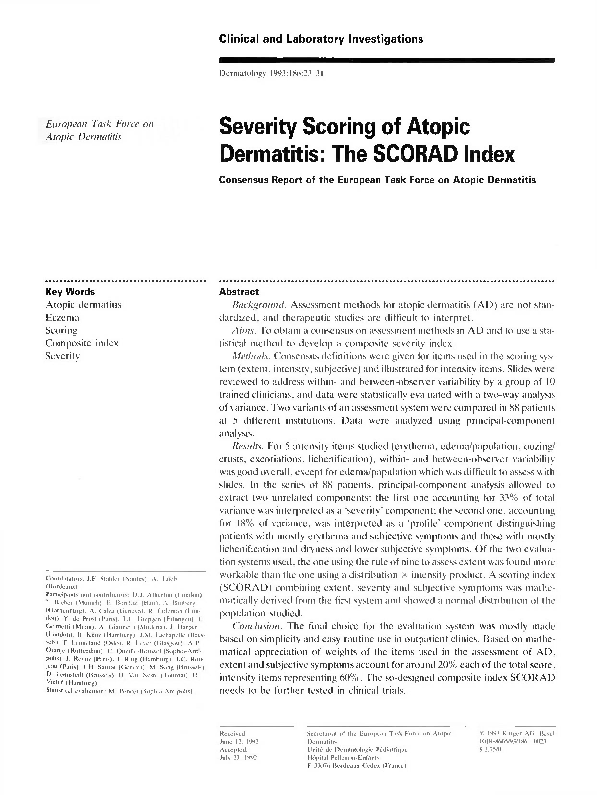 Severity Scoring Of Atopic Dermatitis The Scorad Index