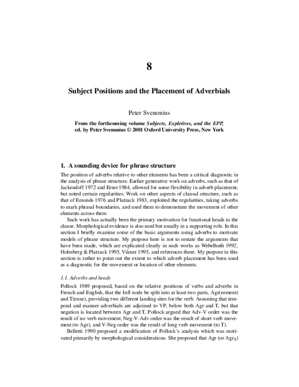 (PDF) Subject positions and the placement of adverbials