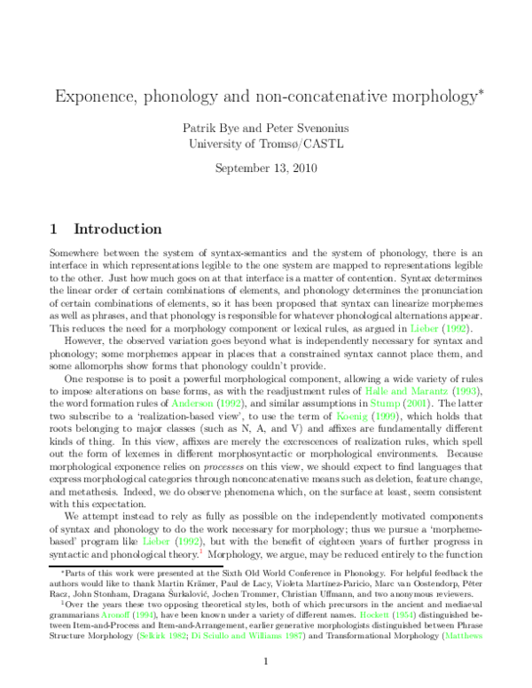 (PDF) Exponence, phonology, and non-concatenative morphology