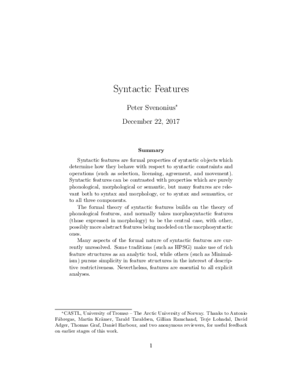 (PDF) Syntactic Features