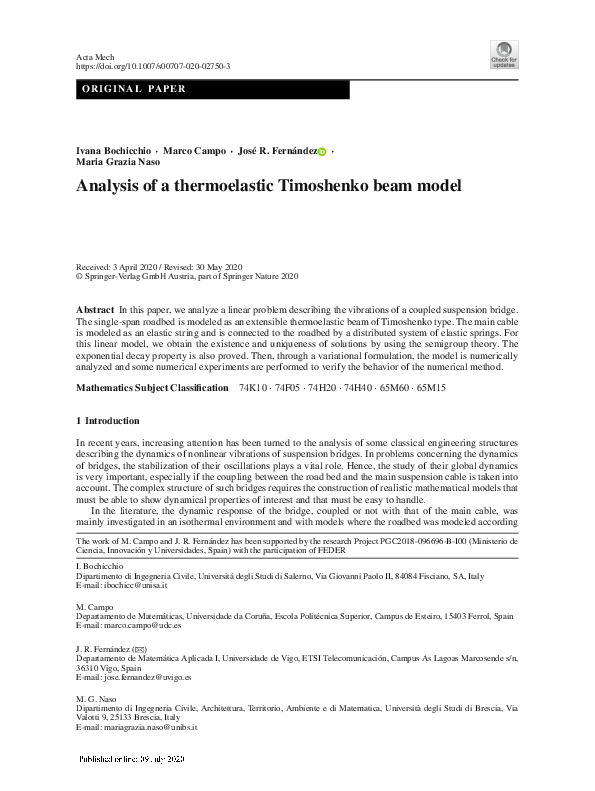 (PDF) Analysis of a thermoelastic Timoshenko beam model