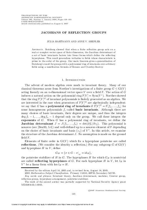 (PDF) Jacobians of reflection groups