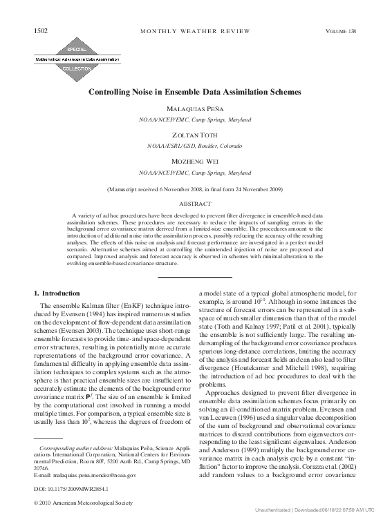 (PDF) Controlling Noise in Ensemble Data Assimilation Schemes