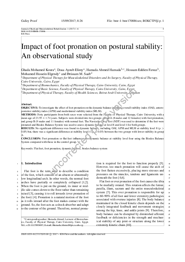 (PDF) Impact of foot pronation on postural stability: An observational ...