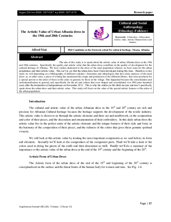 (PDF) The Artistic Value of Urban Albania Dress in the 19th and 20th ...