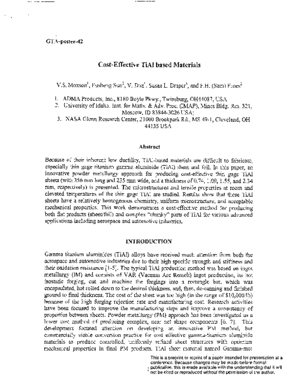(PDF) Cost-Effective TiAl based Materials