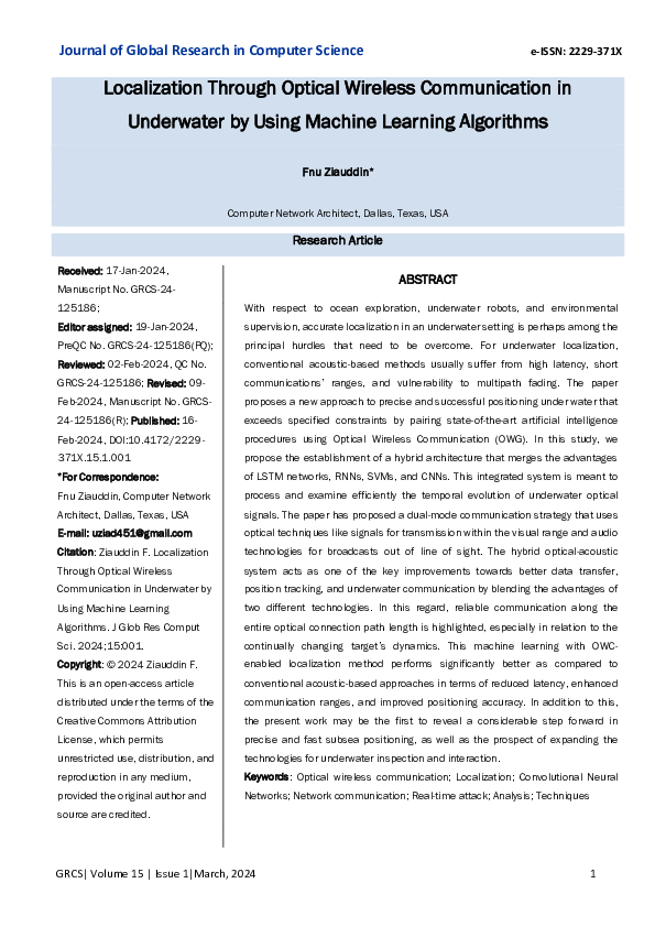 (PDF) Localization Through Optical Wireless Communication in Underwater by Using Machine ...