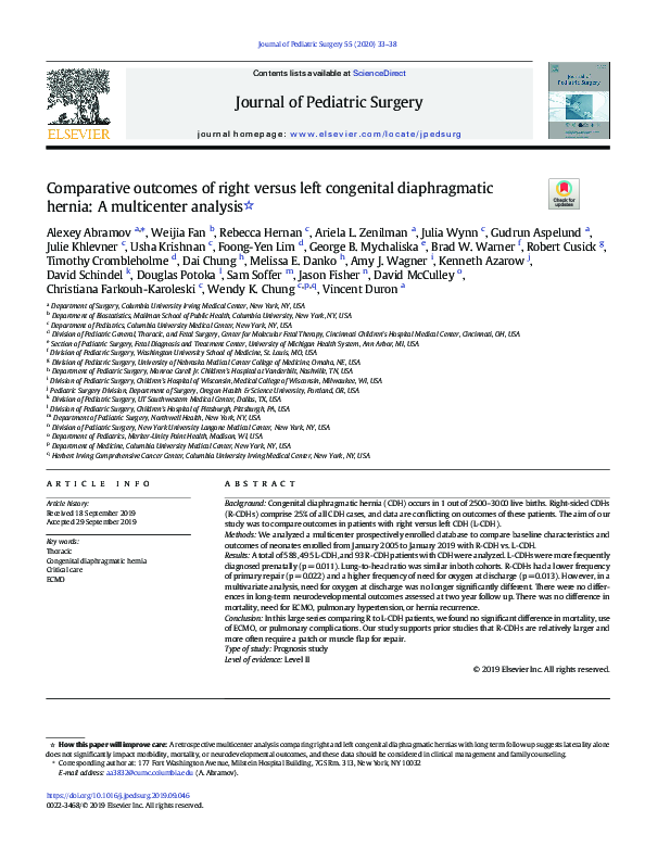 (PDF) Comparative outcomes of right versus left congenital ...