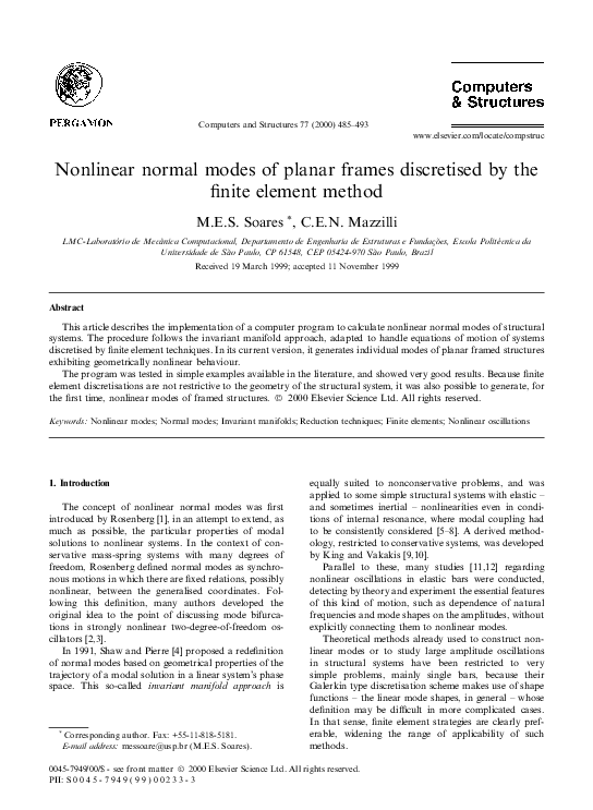 (PDF) Nonlinear normal modes of planar frames discretised by the finite element method