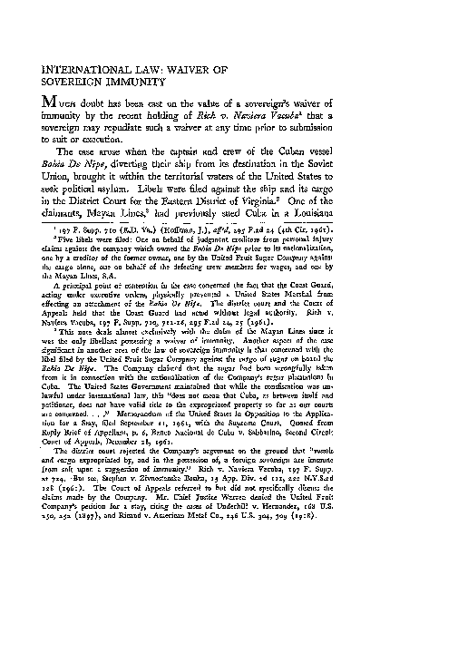 (PDF) International Law: The Waiver of Sovereign Immunity