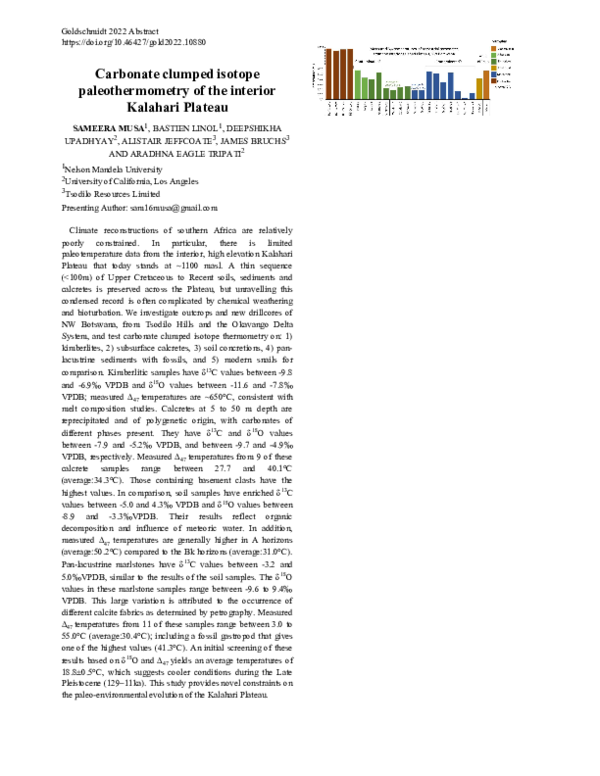 (PDF) Carbonate clumped isotope paleothermometry of the interior ...