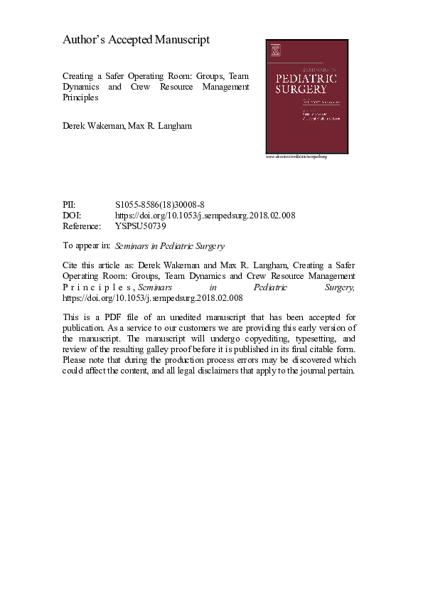 (PDF) Creating a safer operating room: Groups, team dynamics and crew ...