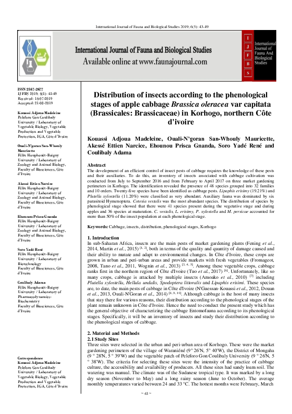 (PDF) Insect Distribution in Cabbage Phenology, Côte d'Ivoire