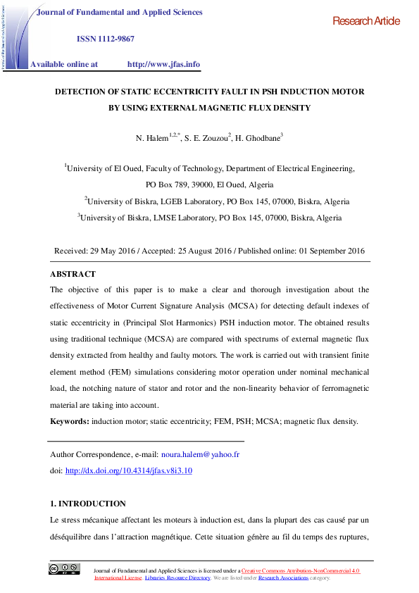 Pdf Detection Of Static Eccentricity Fault In Psh Induction Motor By Using External Magnetic