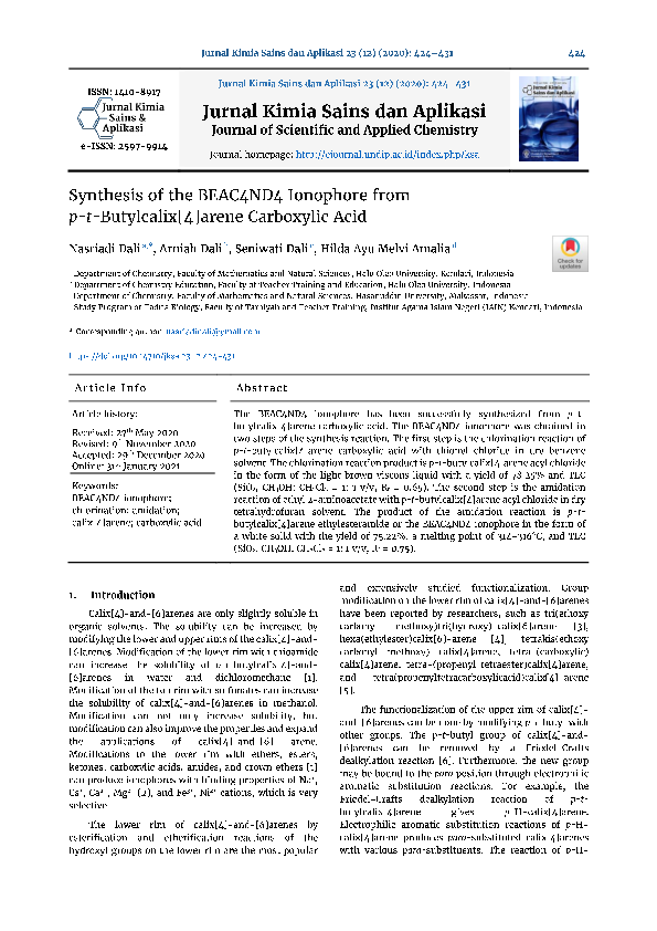 (PDF) Synthesis of the BEAC4ND4 Ionophore from p-t-Butylcalix[4]arene ...
