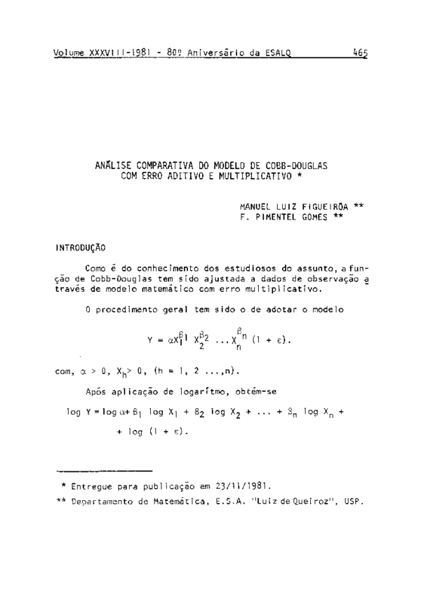 (PDF) A comparative analysis of Cobb-Douglas model with additive and multiplicative error