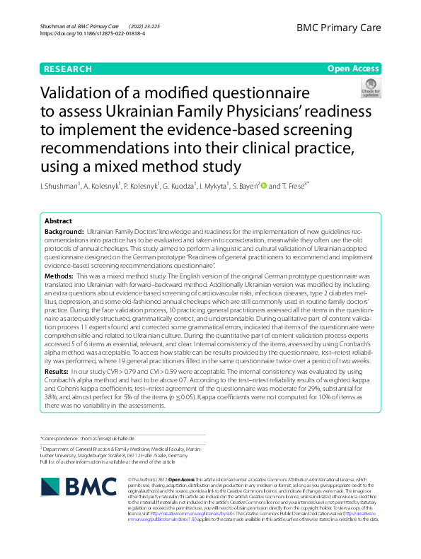(PDF) Validation of a modified questionnaire to assess Ukrainian Family ...