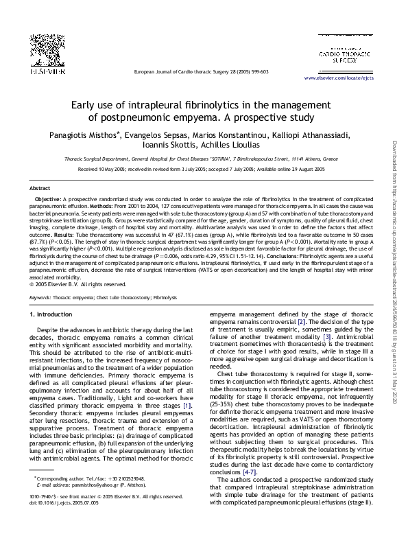(PDF) Early use of intrapleural fibrinolytics in the management of ...