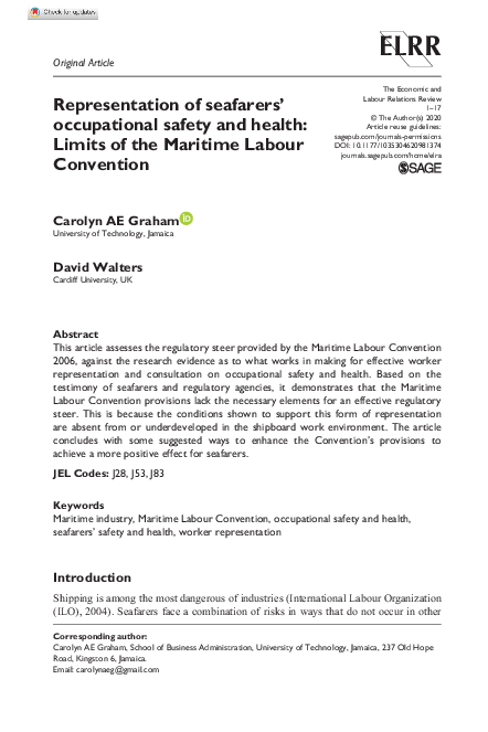 (PDF) Representation of seafarers’ occupational safety and health: Limits of the Maritime Labour ...