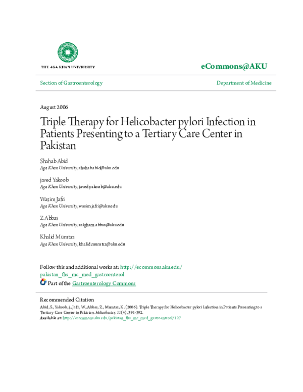(PDF) Triple Therapy for Helicobacter pylori Infection in Patients ...