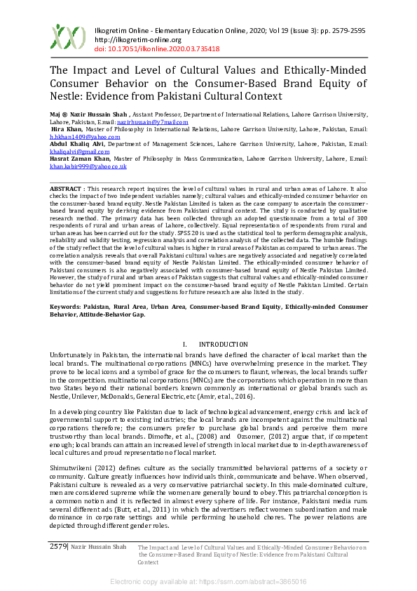 (PDF) The Impact and Level of Cultural Values and Ethically-Minded Consumer Behavior on the ...