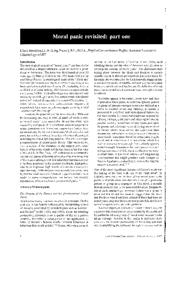 (PDF) Moral Panic Revisited: Part 1