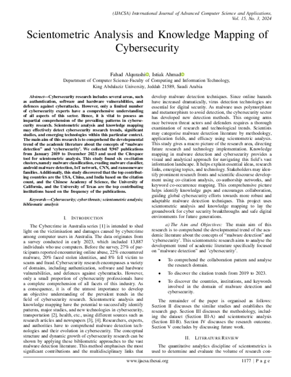 (PDF) Scientometric Analysis and Knowledge Mapping of Cybersecurity