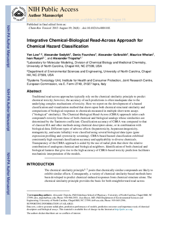 (PDF) Integrative Chemical–Biological Read-Across Approach for Chemical ...