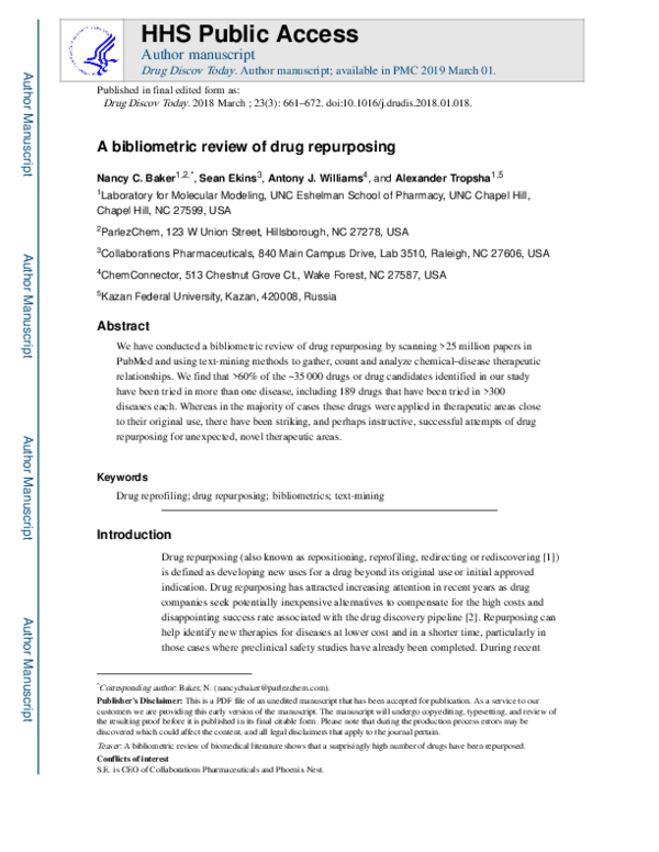 (PDF) A bibliometric review of drug repurposing
