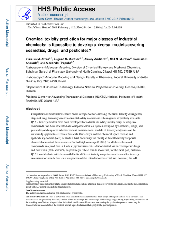 (PDF) Chemical toxicity prediction for major classes of industrial ...