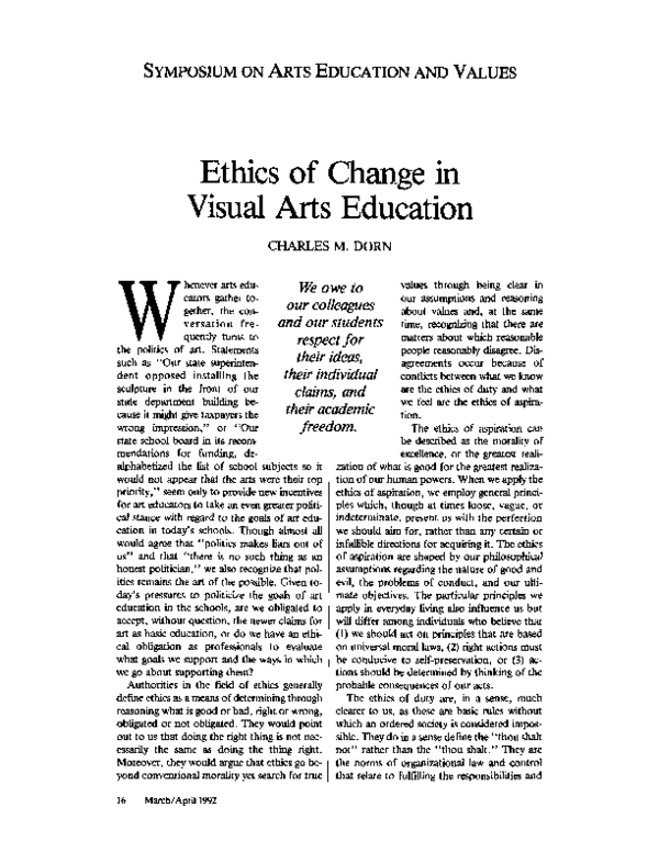(PDF) Ethics of Change in Visual Arts Education