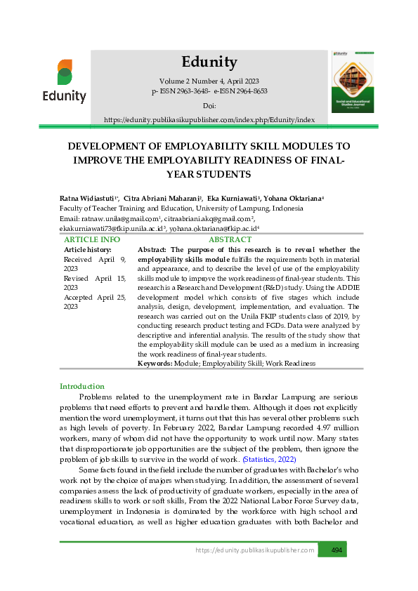(PDF) Development of Employability Skill Modules to Improve the Employability Readiness of Final ...