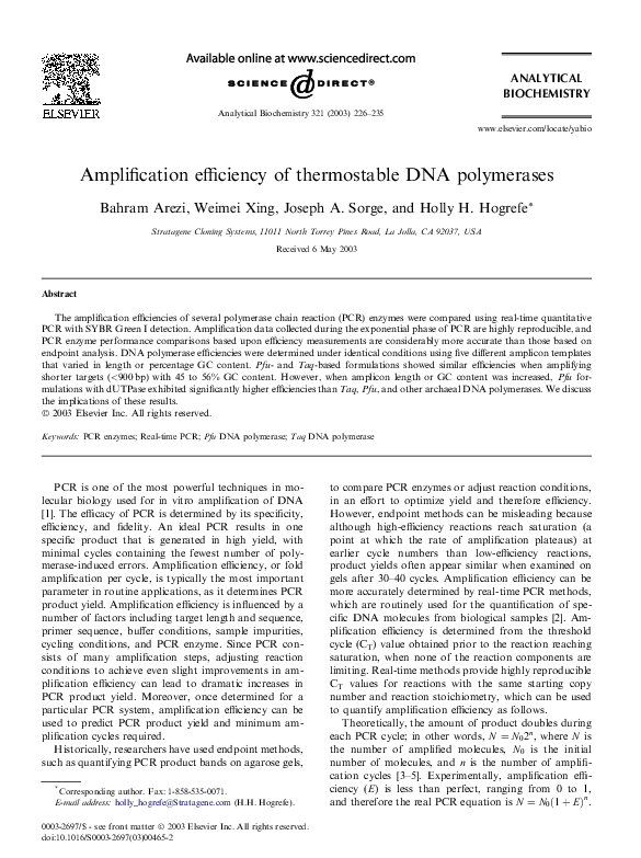 (PDF) Amplification efficiency of thermostable DNA polymerases
