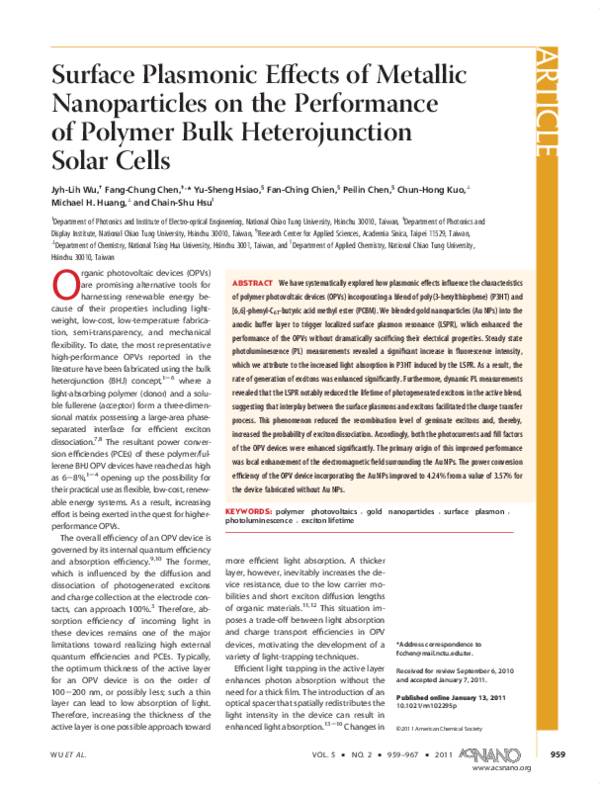 (PDF) Surface Plasmonic Effects of Metallic Nanoparticles on the ...