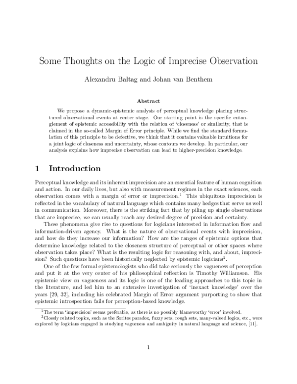(PDF) Some Thoughts on the Logic of Imprecise Observation